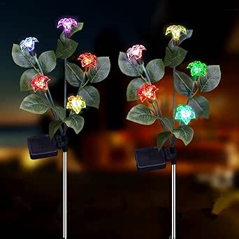 Solar Garden Lights 2 Pack 10 LED Solar Flowers Lights Outdoor ...