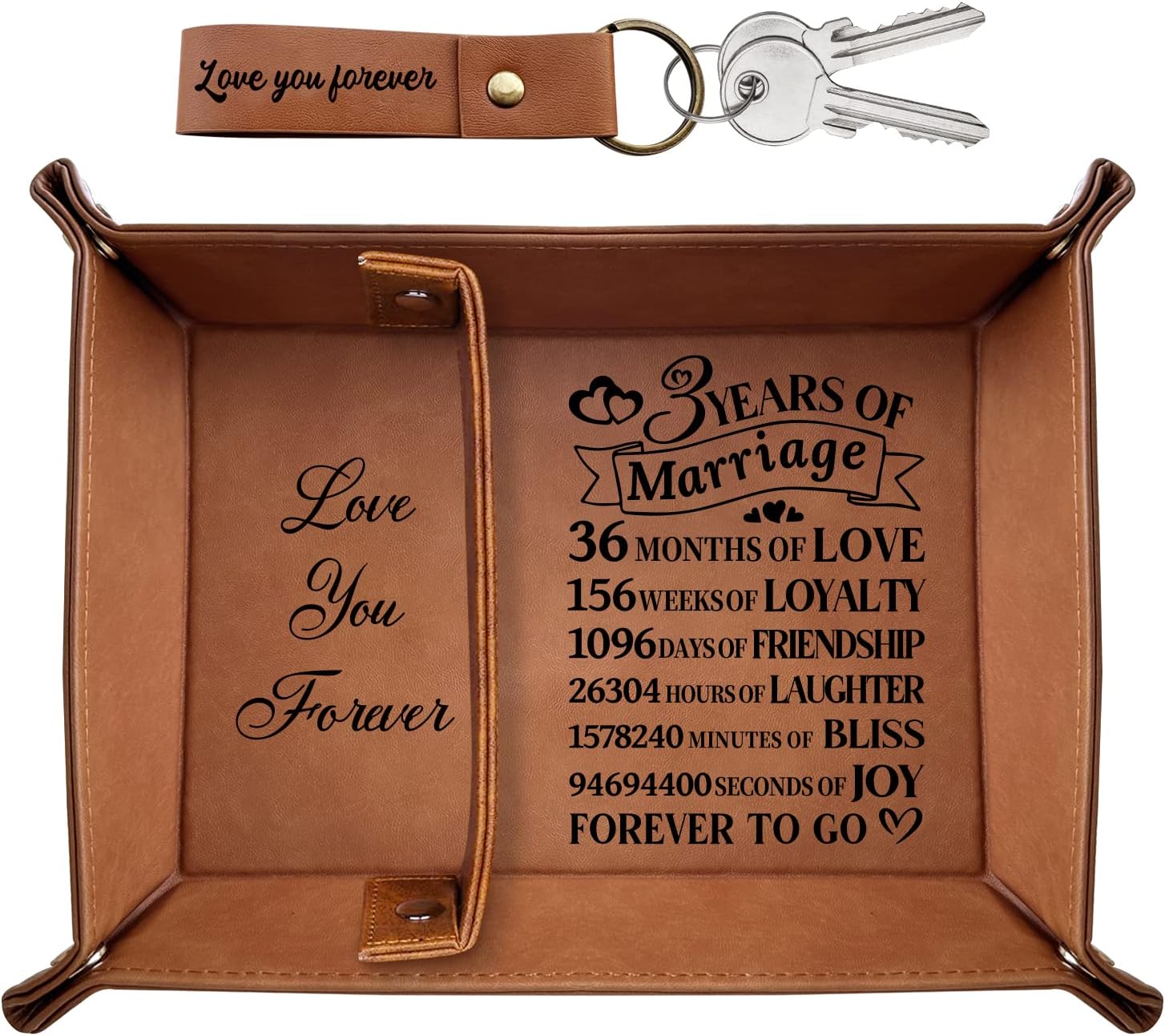 Amazon.com: XIKAINUO 3 Years of Marriage Engraved Leather Tray Jewelry ...