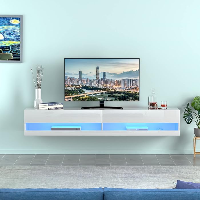 Buy AUXSOUL Floating TV Stand with RGB LED Light - 71 Inch High Glossy ...