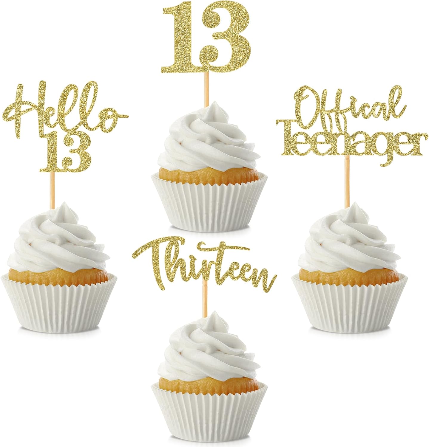 Amazon.com: 48Pcs 13th Birthday Cupcake Toppers Glitter Hello 13 ...