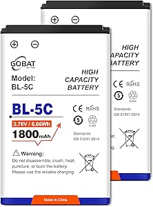 GOBAT 2Pcs BL-5C Battery,1800mAh High Capacity Battery Compatible for ...