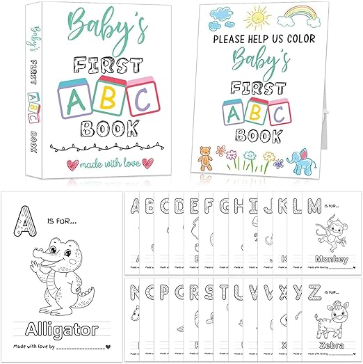 Amazon.com: Baby's First ABC Book Baby Shower Activity Keepsake Game ...