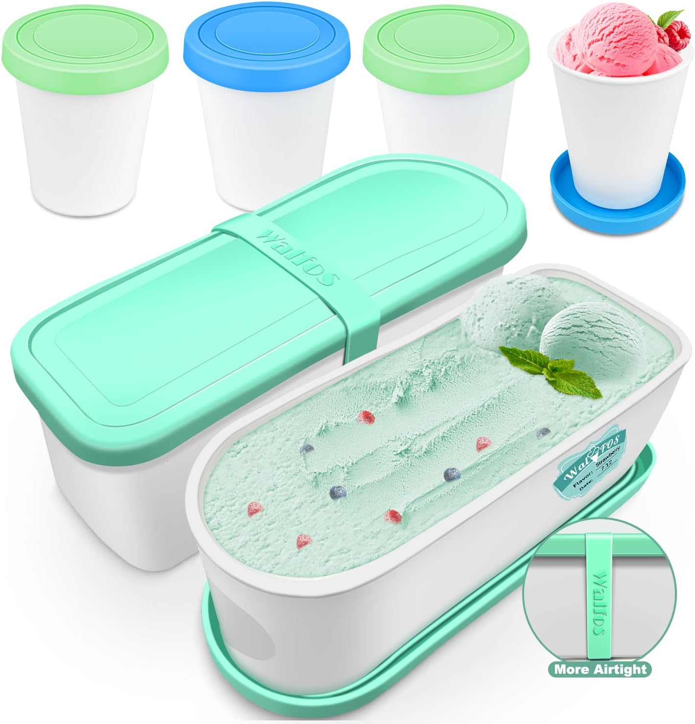 Amazon.com: Walfos Ice Cream Containers for Homemade Ice Cream - 1.6 ...