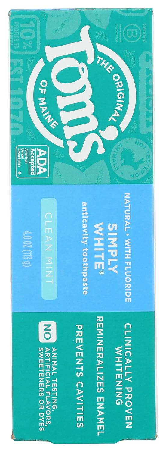 Toms of Maine Simply White Clean Mint Pasta de dientes AC, 4 onzas ...