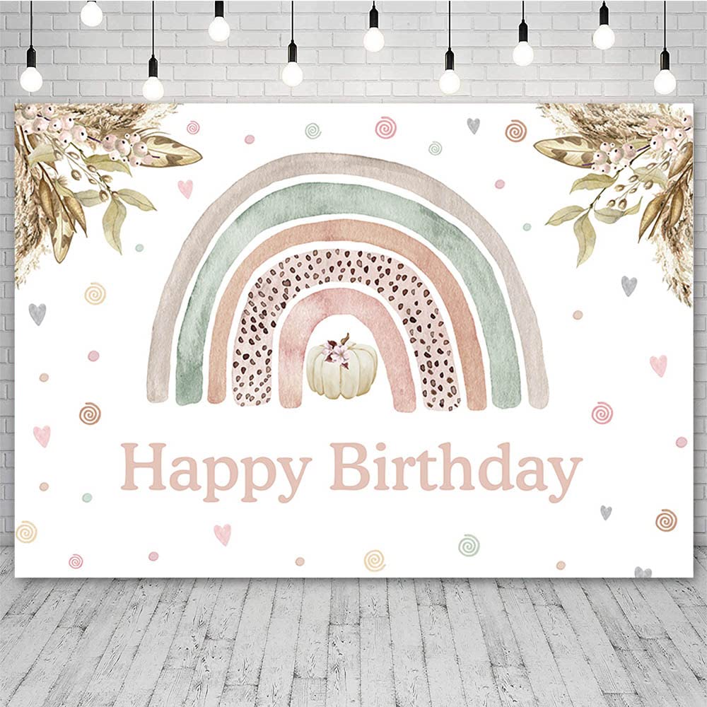 Sendy 7x5ft Boho Rainbow Birthday Backdrop for Girls Bohemia Pumpkin ...