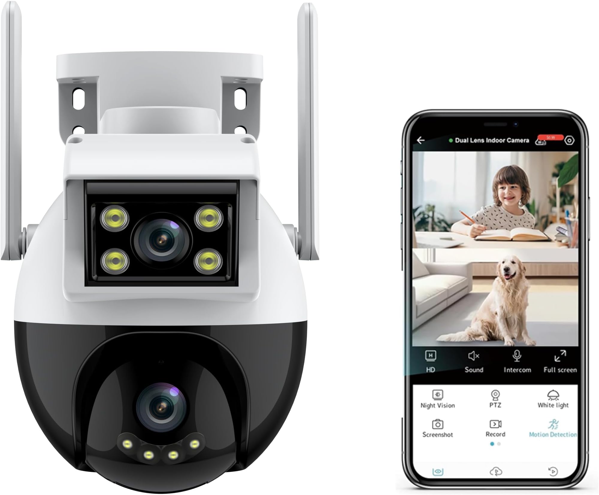 Amazon.com : 8MP 4K PTZ WiFi Camera Dual Lens with Dual Screen Ai Human ...