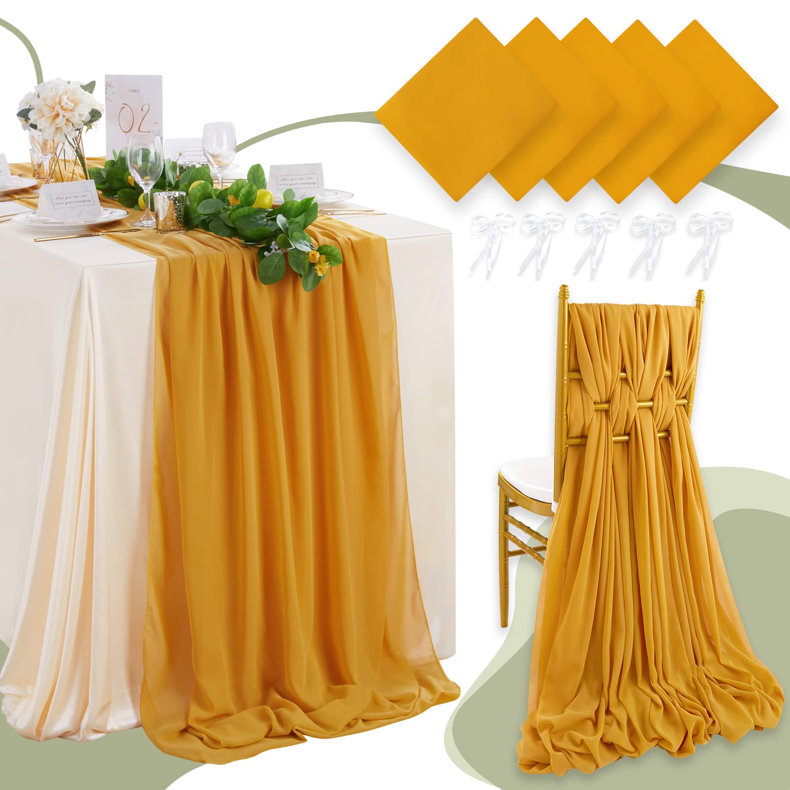 Amazon.com: 10FT Wedding Table Runner 5 Packs Mustard Yellow Table ...