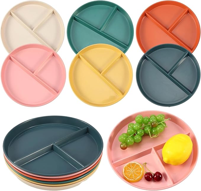 Portion Control Plate 9Inch 6 Pcs， Round Divided Plates for Kids Adults ...