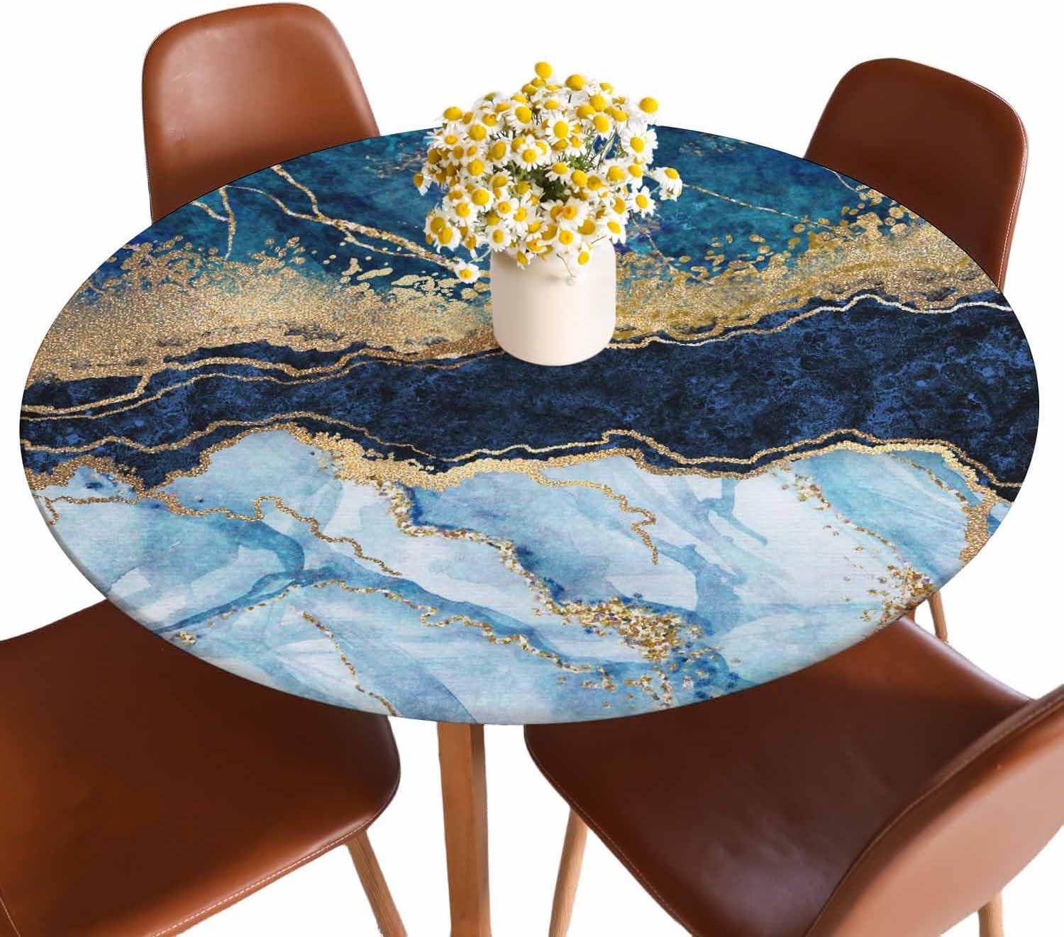 Amazon.com: Guxxuil Blue Gold Marble Tablecloth Round Stone Texture ...