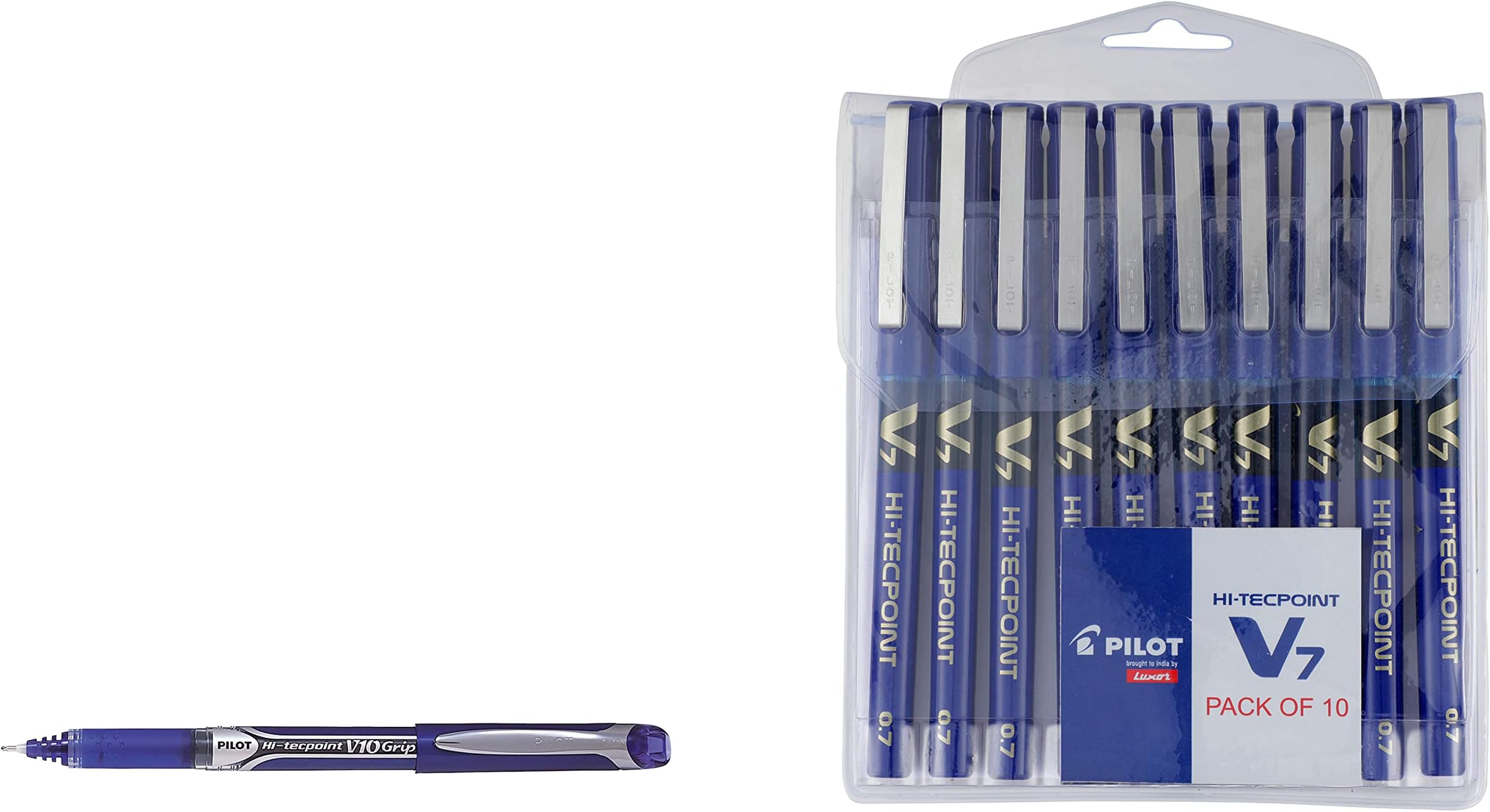 Pilot Hi Techpoint V10 Grip Pen - Pack of 12, Blue V7 Roller Ball Pen ...