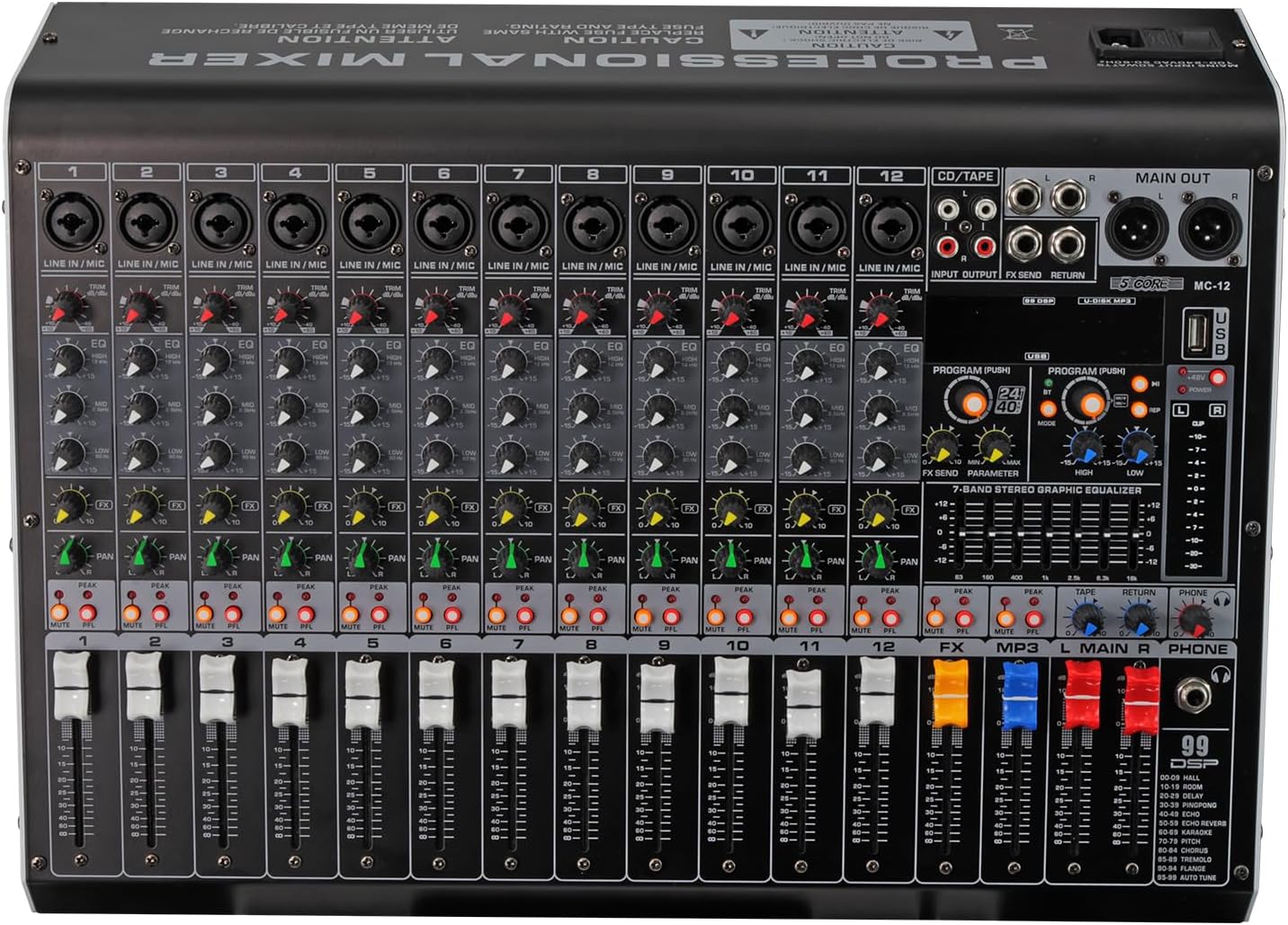 Amazon.com: 5 Core Audio Mixer 12 Channel DJ Mixing Board Professional ...