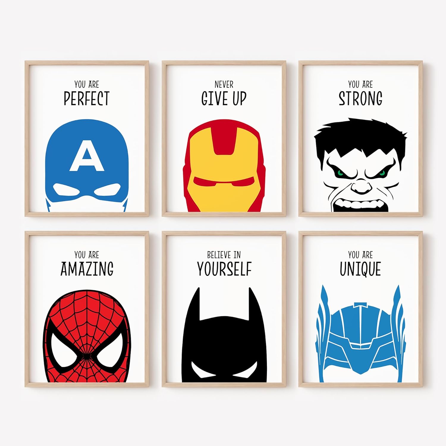 Superhero Motivational Quotes, Set of 6, Kids Room Wall Art ...
