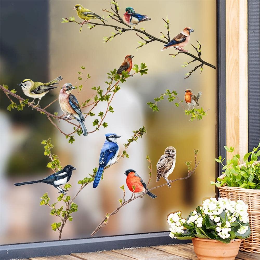 Static Window Clings Flower Bird Window Stickers Reusable DIY Floral ...