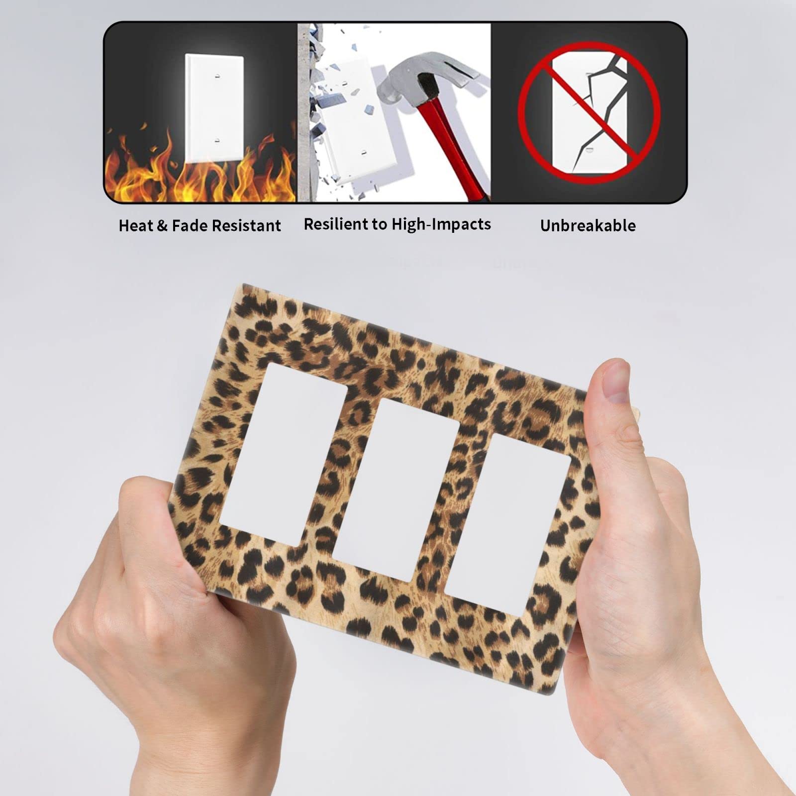 Leopard Triple Rocker Switch Plates Classic Leopard Cheetah 3 Gang