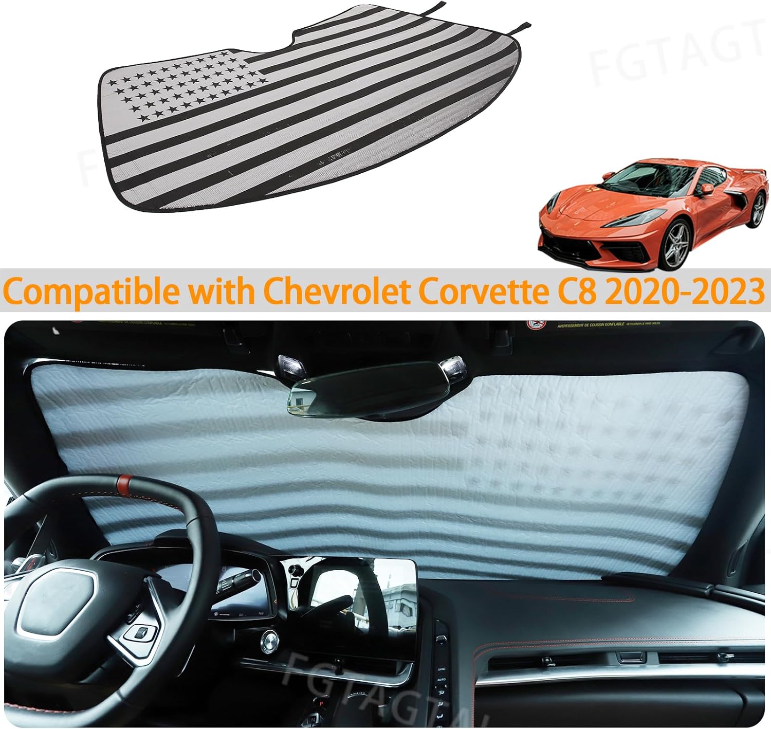 Parasol para parabrisas compatible con Chevrolet Corvette C8 2020-2023 ...