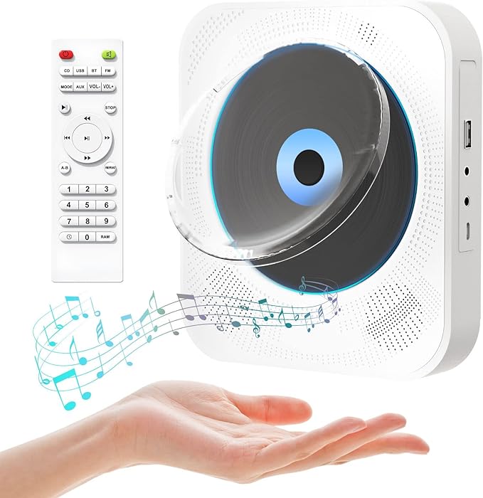 Portable CD player with Bluetooth, Wall Music CD player, Built-in hi-fi ...