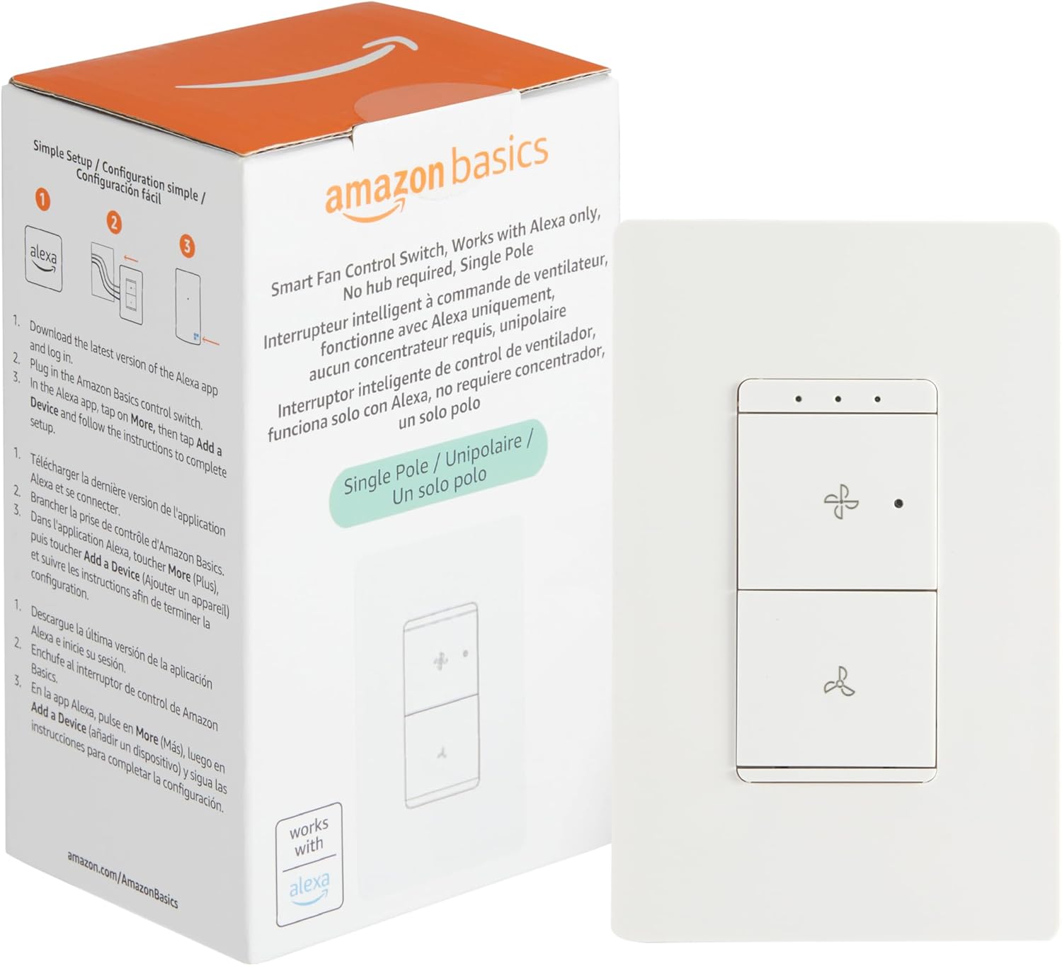 Amazon Basics Smart Fan Control Switch, Single Pole, Works with Alexa ...