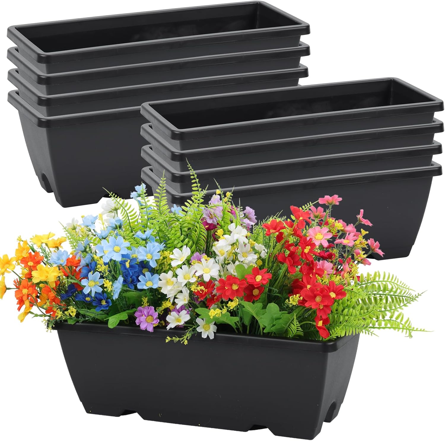 Amazon.com : Whonline Planter Box, 8 Pack, 17 Inch Black Plastic Window ...