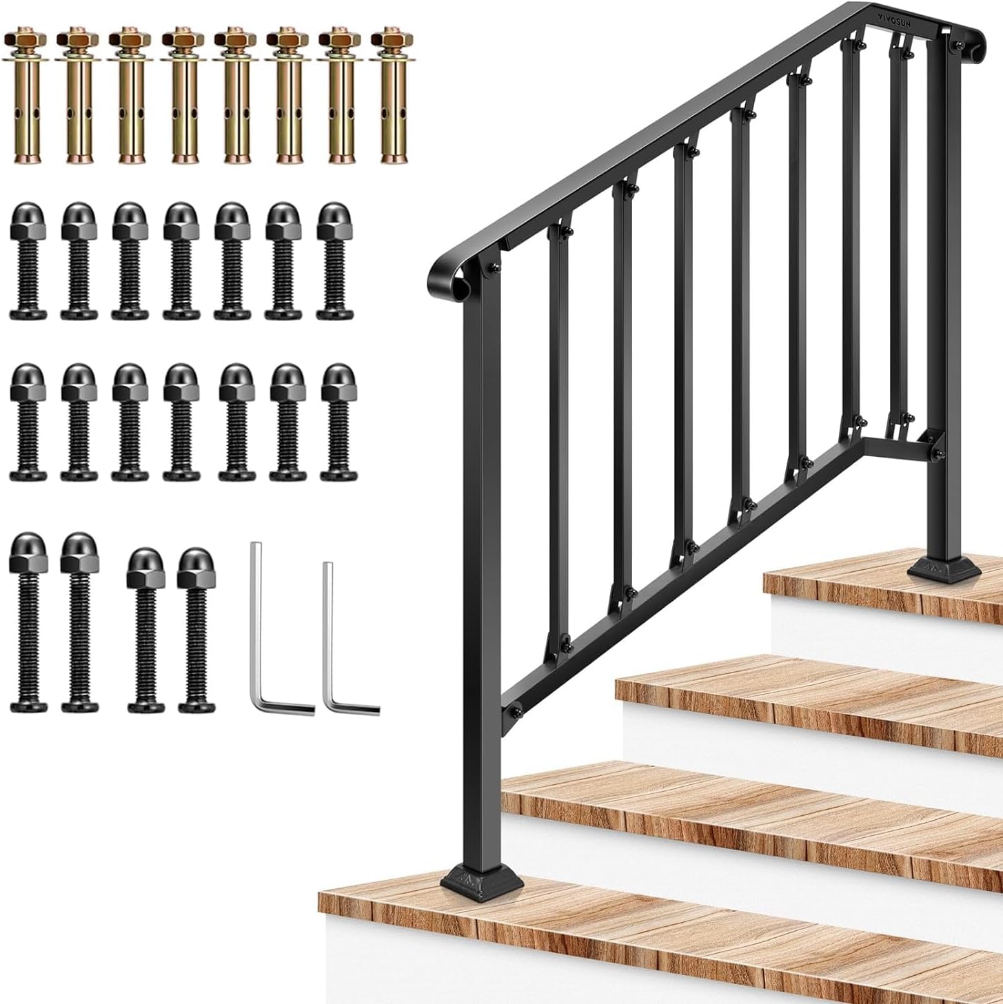 VINGLI Handrails for Outdoor Steps, Stair Handrail Fits 1 to 4 Steps ...