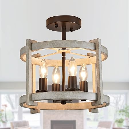 Amazon.com: Q&S Rustic Farmhouse Ceiling Light Fixture Flush Mount ...
