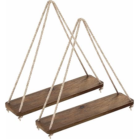 Rustic Set of 2 Wooden Floating Shelves with String – Farmhouse Hanging ...