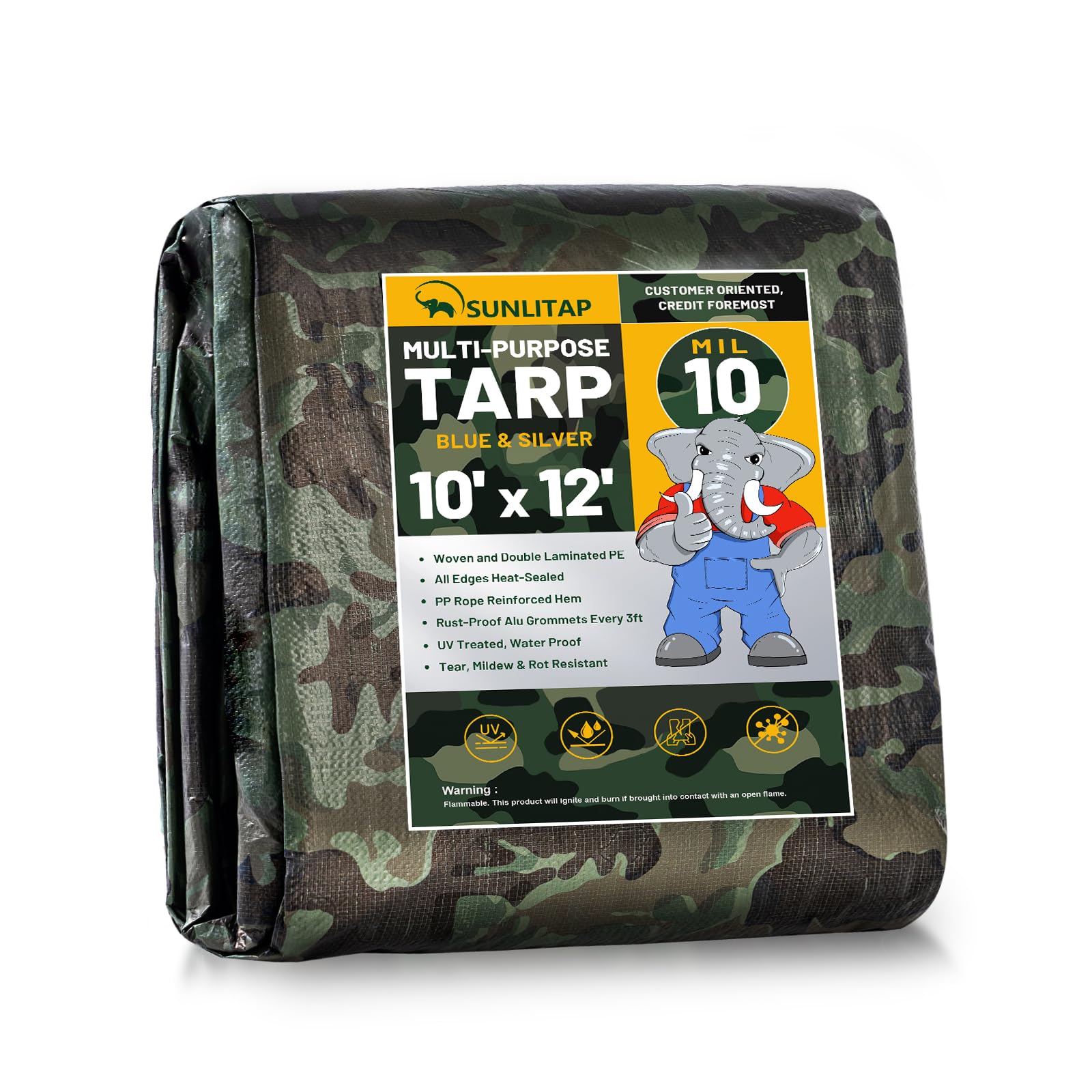 Amazon.com: SUNLITAP 10 Mil Heavy Duty Waterproof Tarps, 10x12 Ft ...