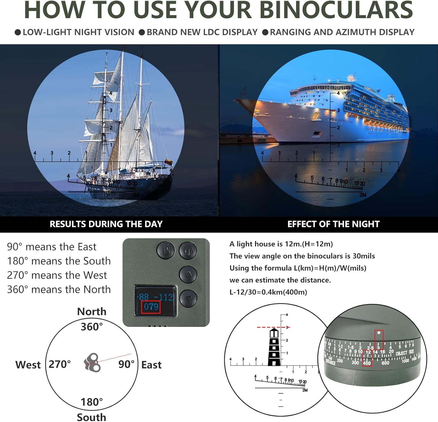 7×50 Professional Marine Binoculars for adults with Compass ...