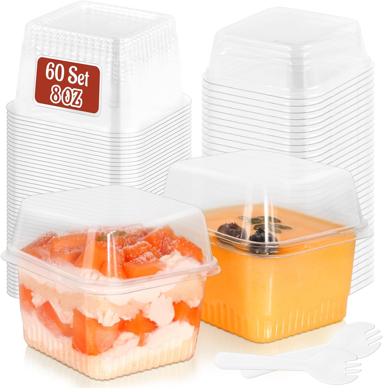Amazon.com | GGOLDMER 60 Pack 8 oz Plastic Dessert Cups with Lids and ...