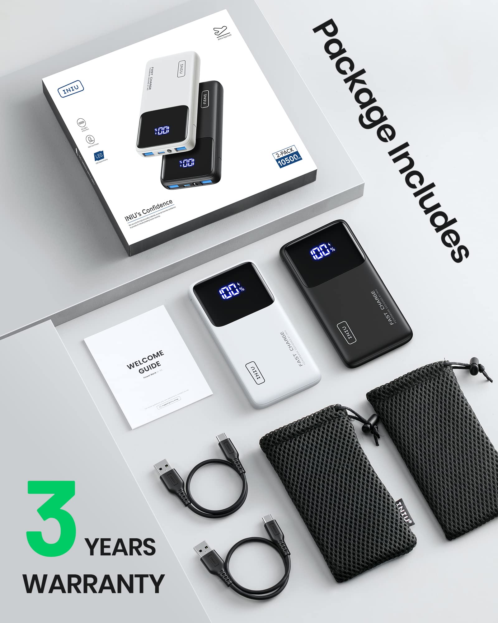 [2 Pack] INIU Portable Charger, 22.5W PD3.0 QC4.0 USB C Fast Charging ...