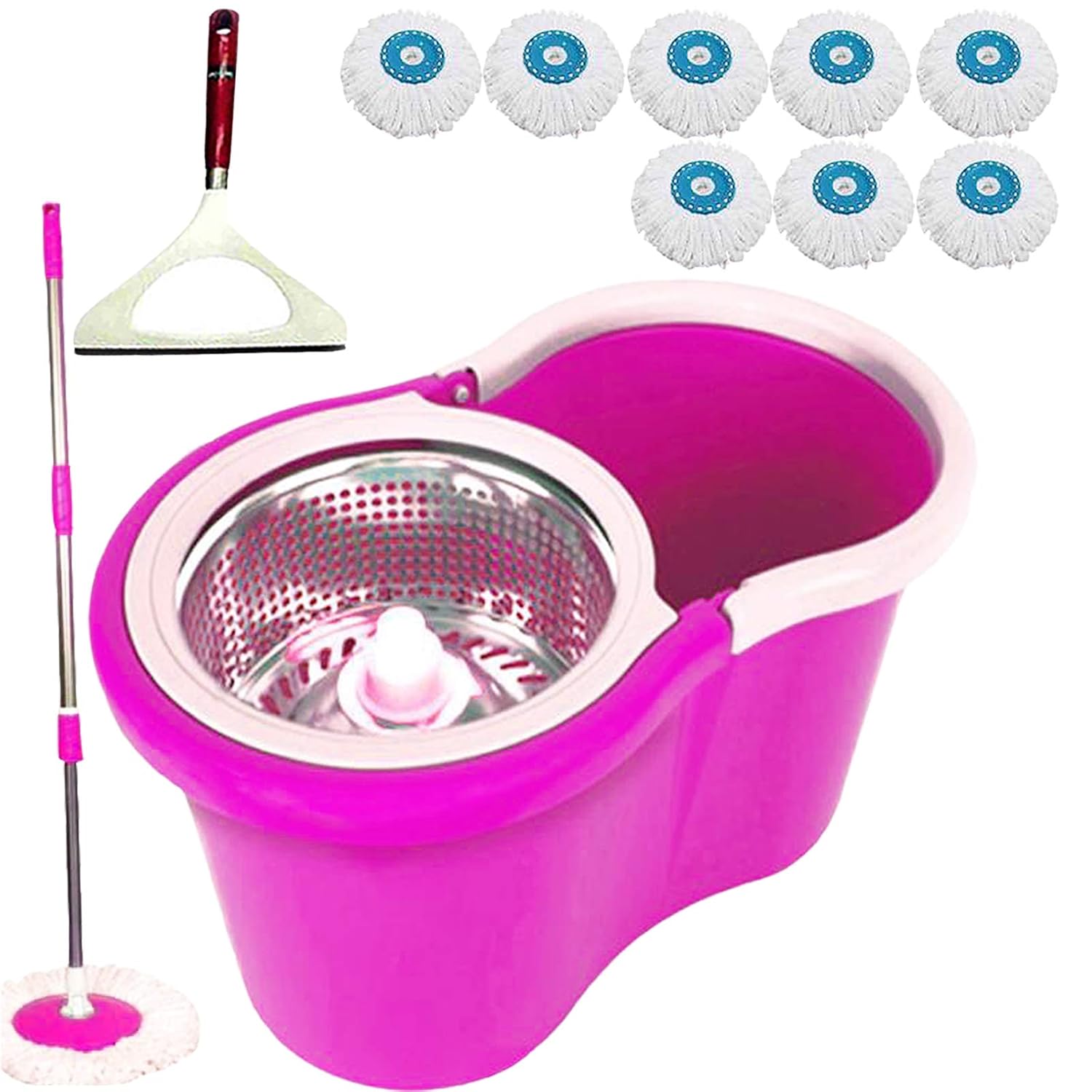 V Mop Plastic Bucket Mop With Steel Rod, Glass Wiper & Refill (Assorted ...