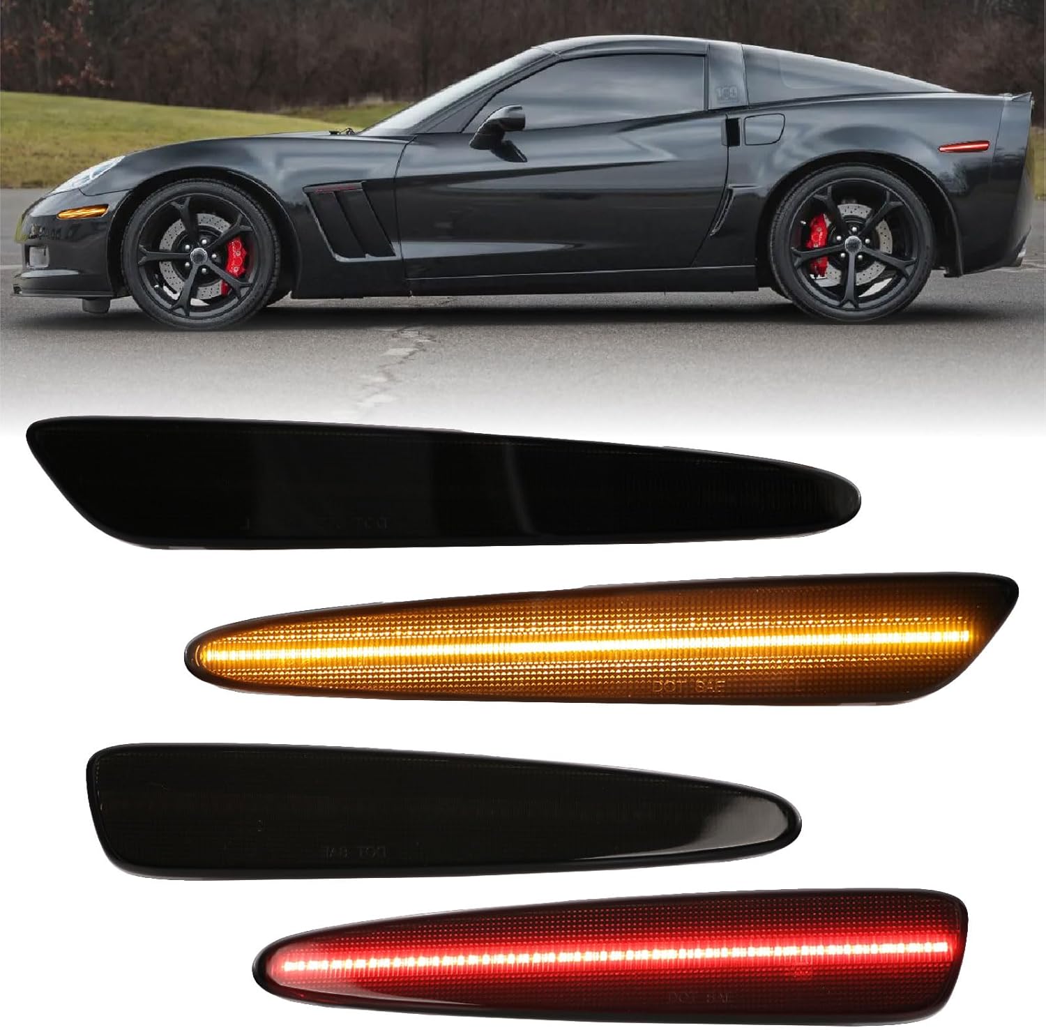 Amazon.com: USR 05-13 Vette C6 Smoke Front Amber and Rear Red 4 LED ...