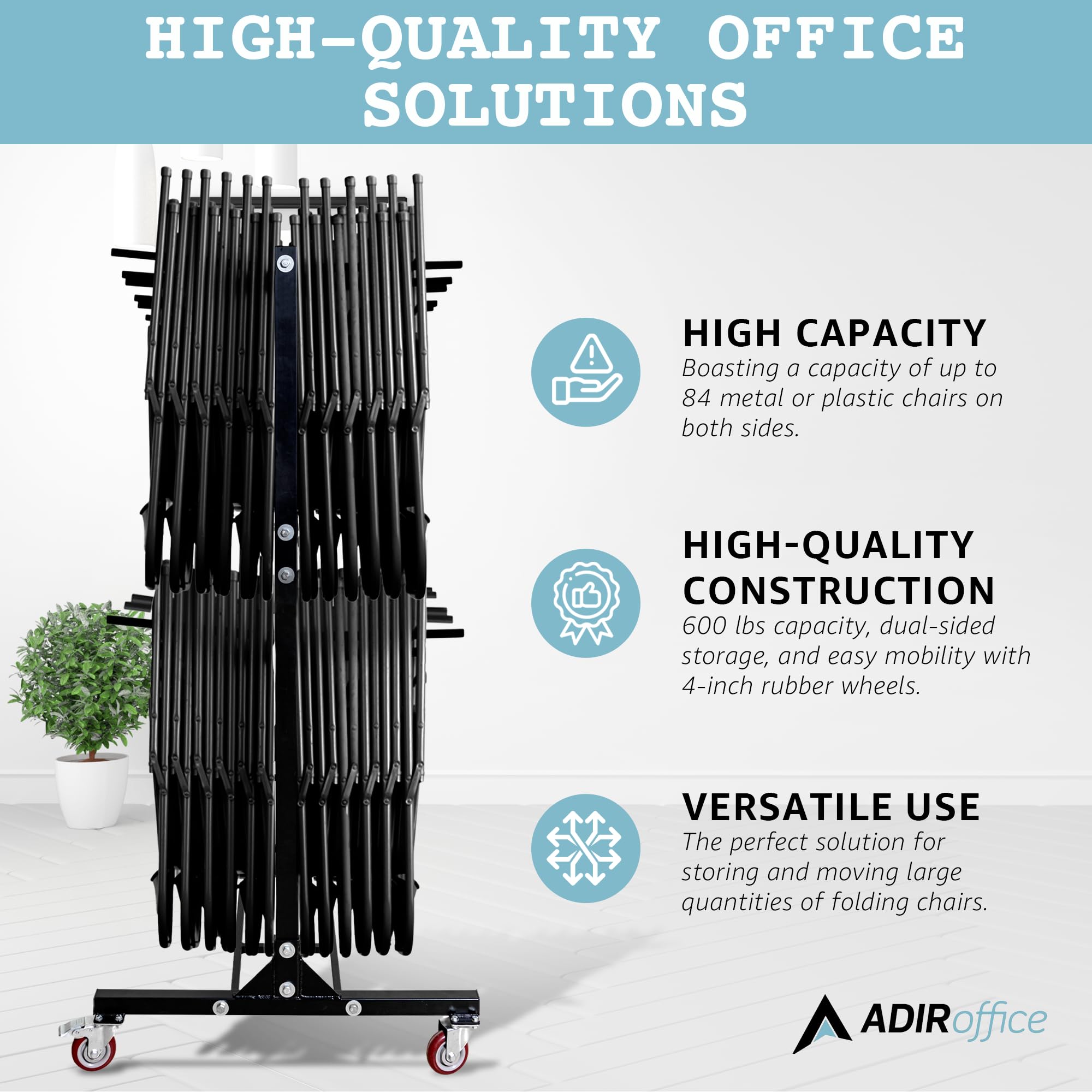 AdirOffice Two Tier Folding Chair Cart- Hanging Foldable Seats Wheeled ...