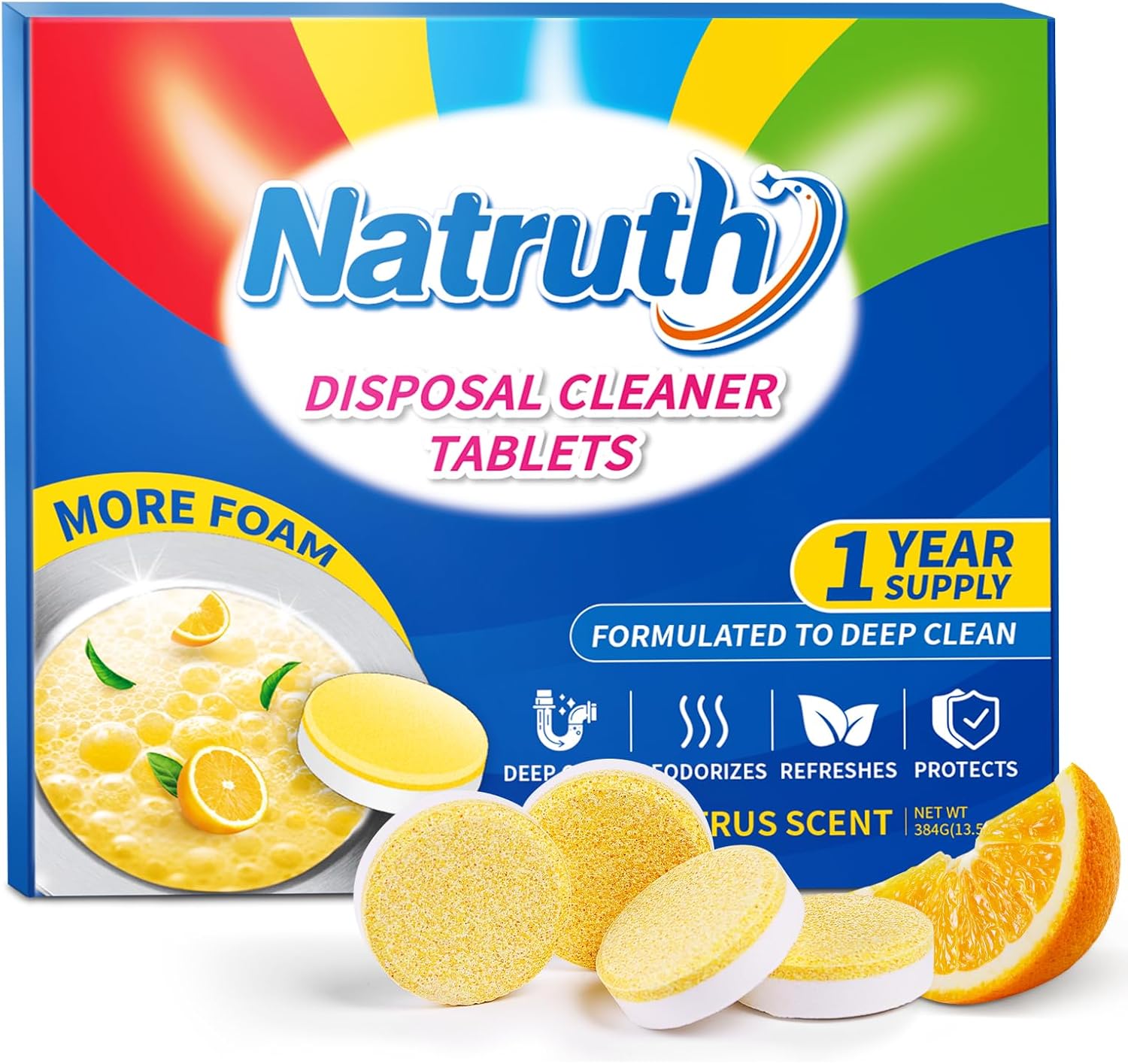 Amazon.com: NATRUTH Garbage Disposal Cleaner Tablets - 24 Count - Lemon ...