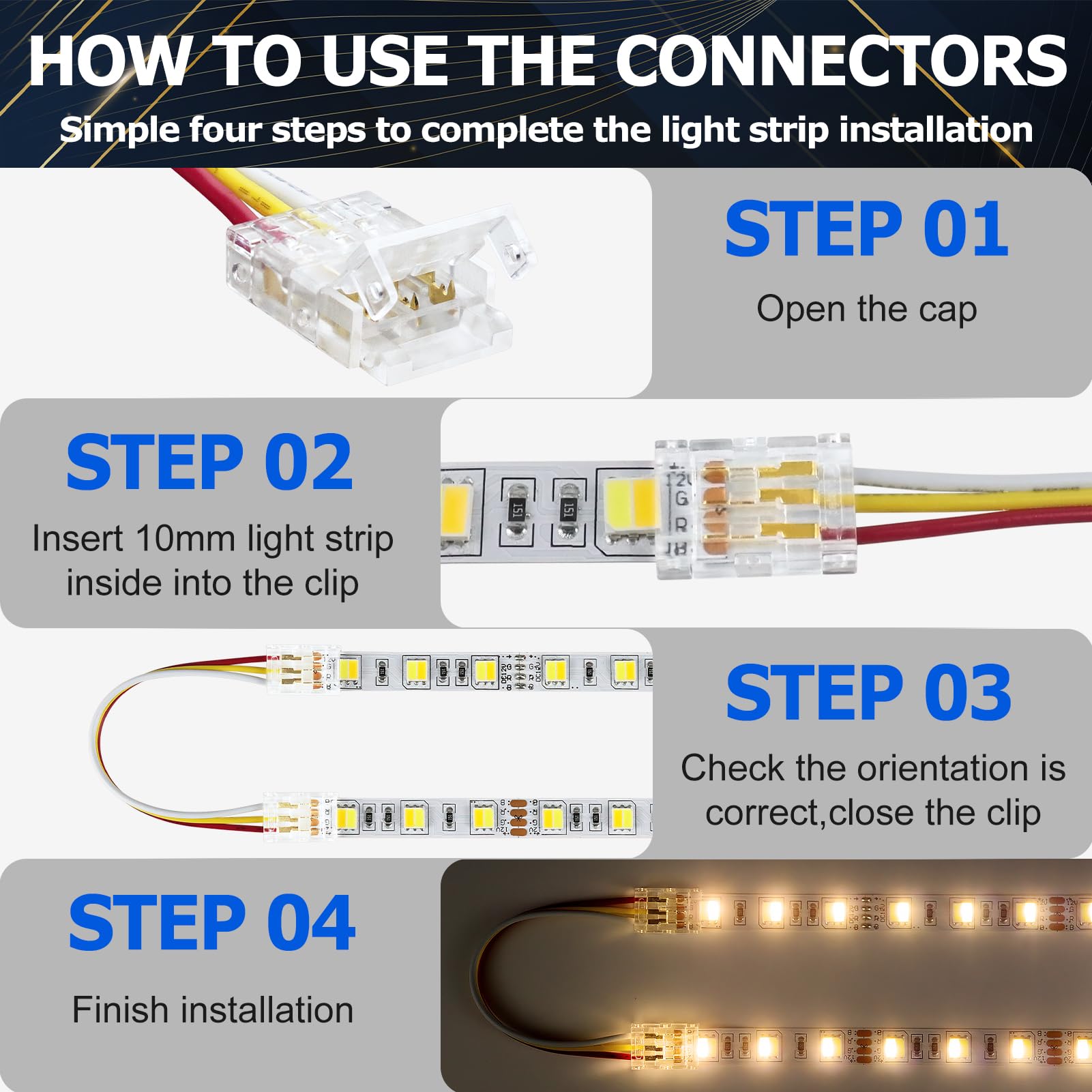 Snapklik.com : LED Connectors 3Pin 10mm, 10 PCS Jumper Connector ...