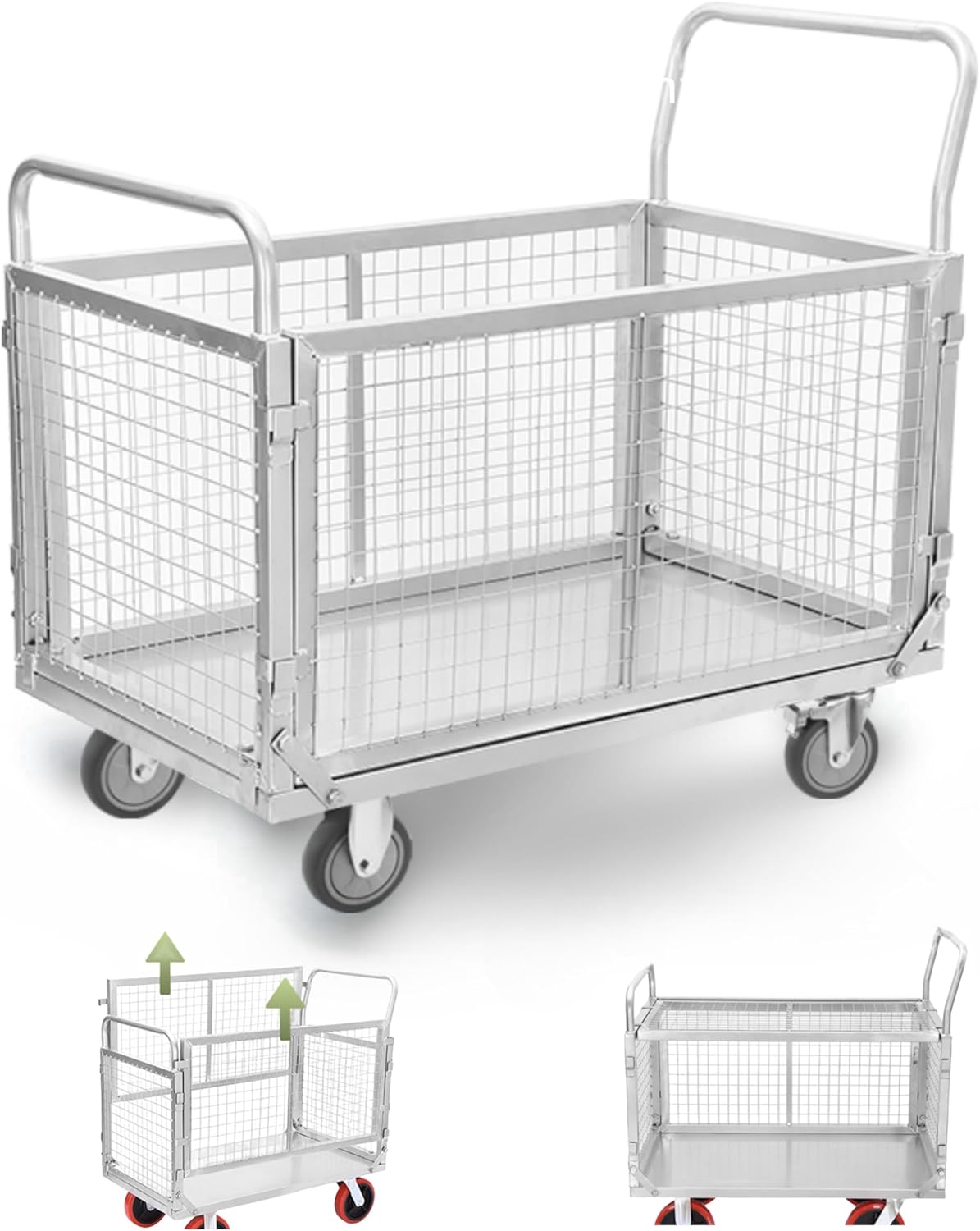 Amazon.com: Platform Truck Cart with Cage Heavy-Duty Hand Cart 1600 lb ...