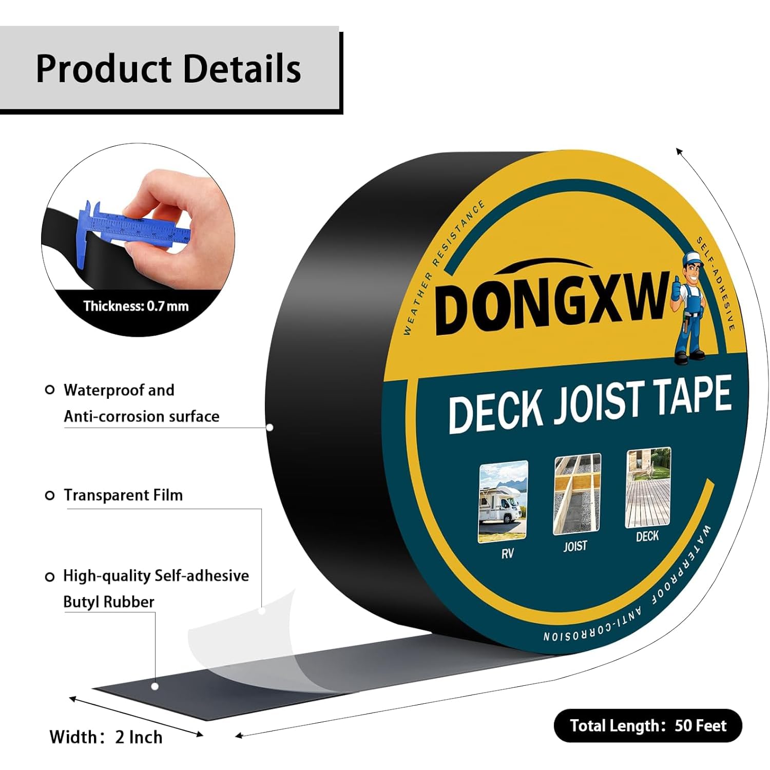 Snapklik.com : 4 Packs Deck Joist Tape, 2" X 50 Waterproof Butyl Joist ...