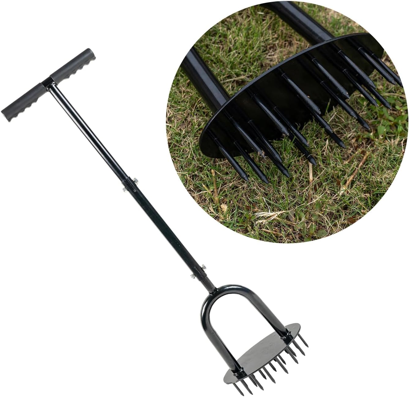 DIYTuning Aérateur de pelouse robuste - Outil manuel avec 19 pointes en ...