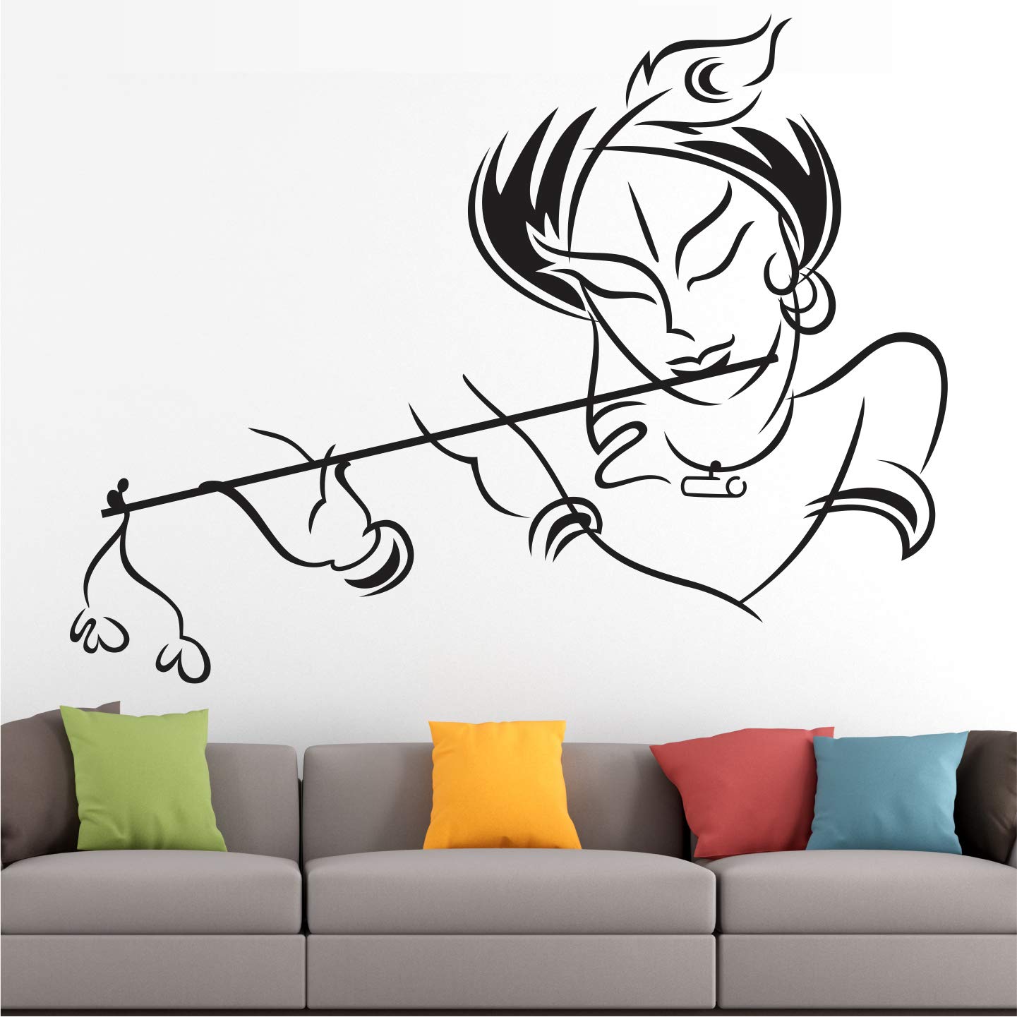 StickMe 'Divine Krishna with Flute Wall Sticker' - Self Adhesive Peel ...