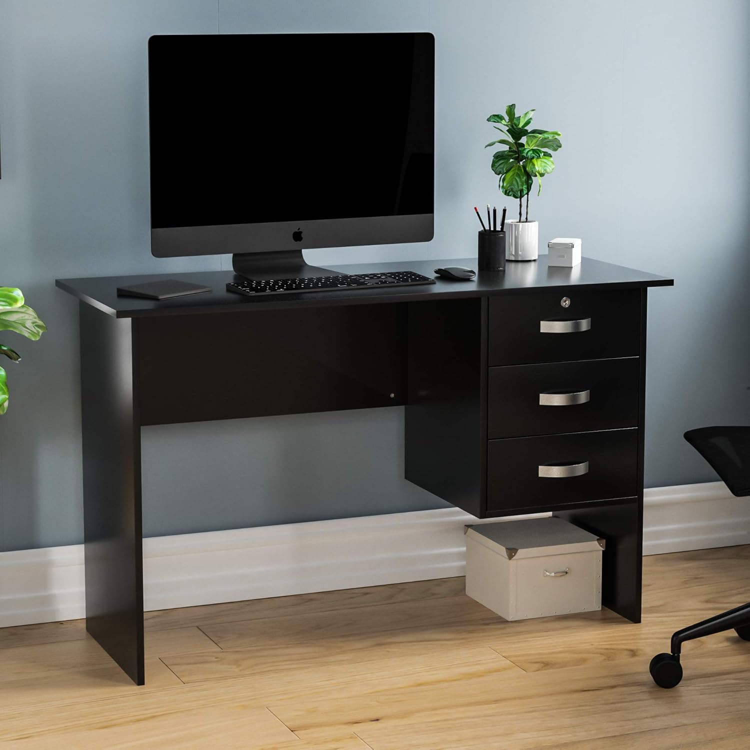 Vida Designs Charles Computer Desk with 3 Drawers, Home Office PC ...