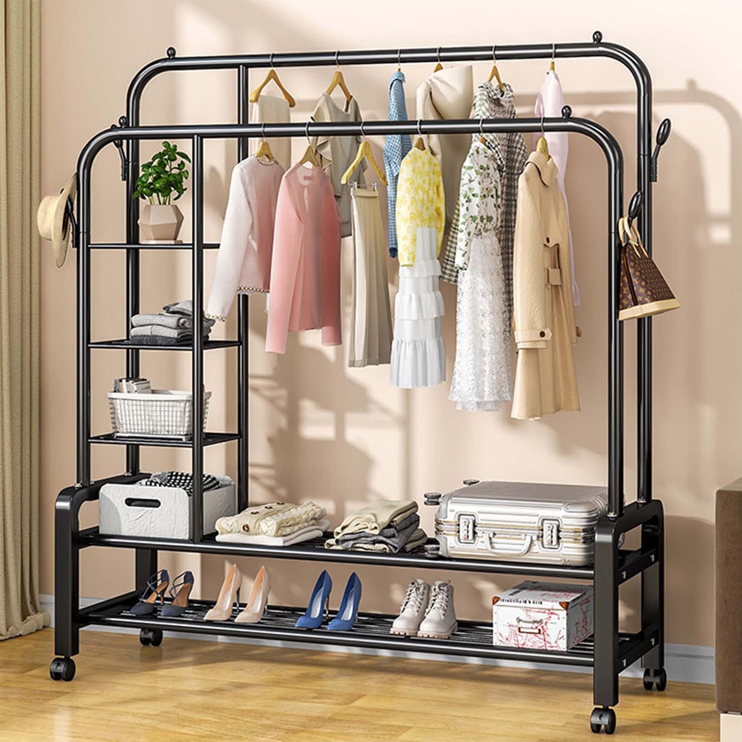 BNFU Clothes Rack, Double Bar Clothes Rack, Metal Clothes Rack with ...