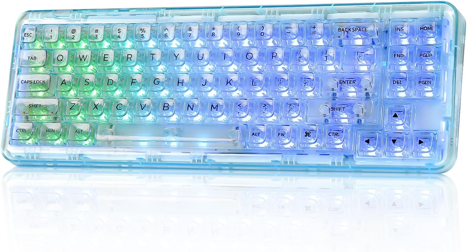 YUNZII X71 Transparent Mechanical Keyboard with Clear Keycaps, BT5.0/2 ...