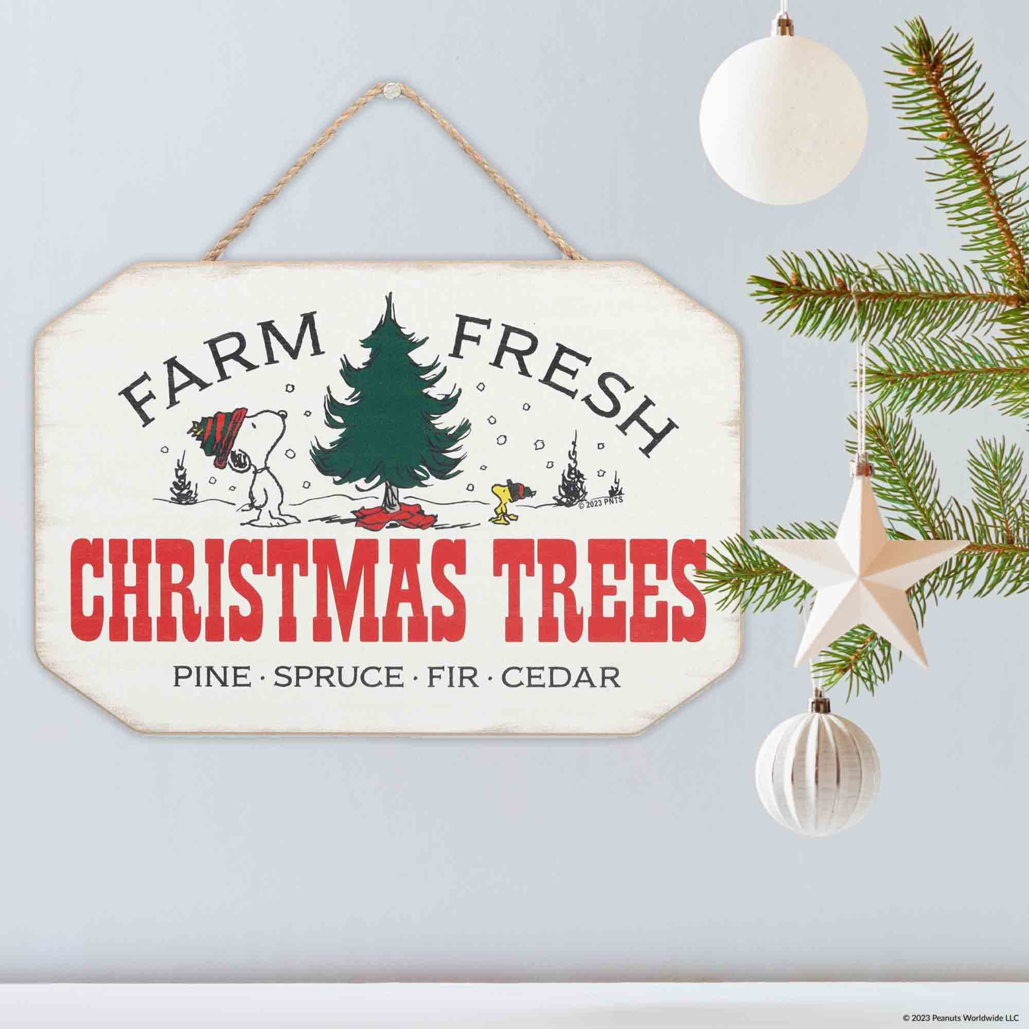 Snapklik.com : Peanuts Snoopy Farm Fresh Christmas Trees Hanging Wood ...