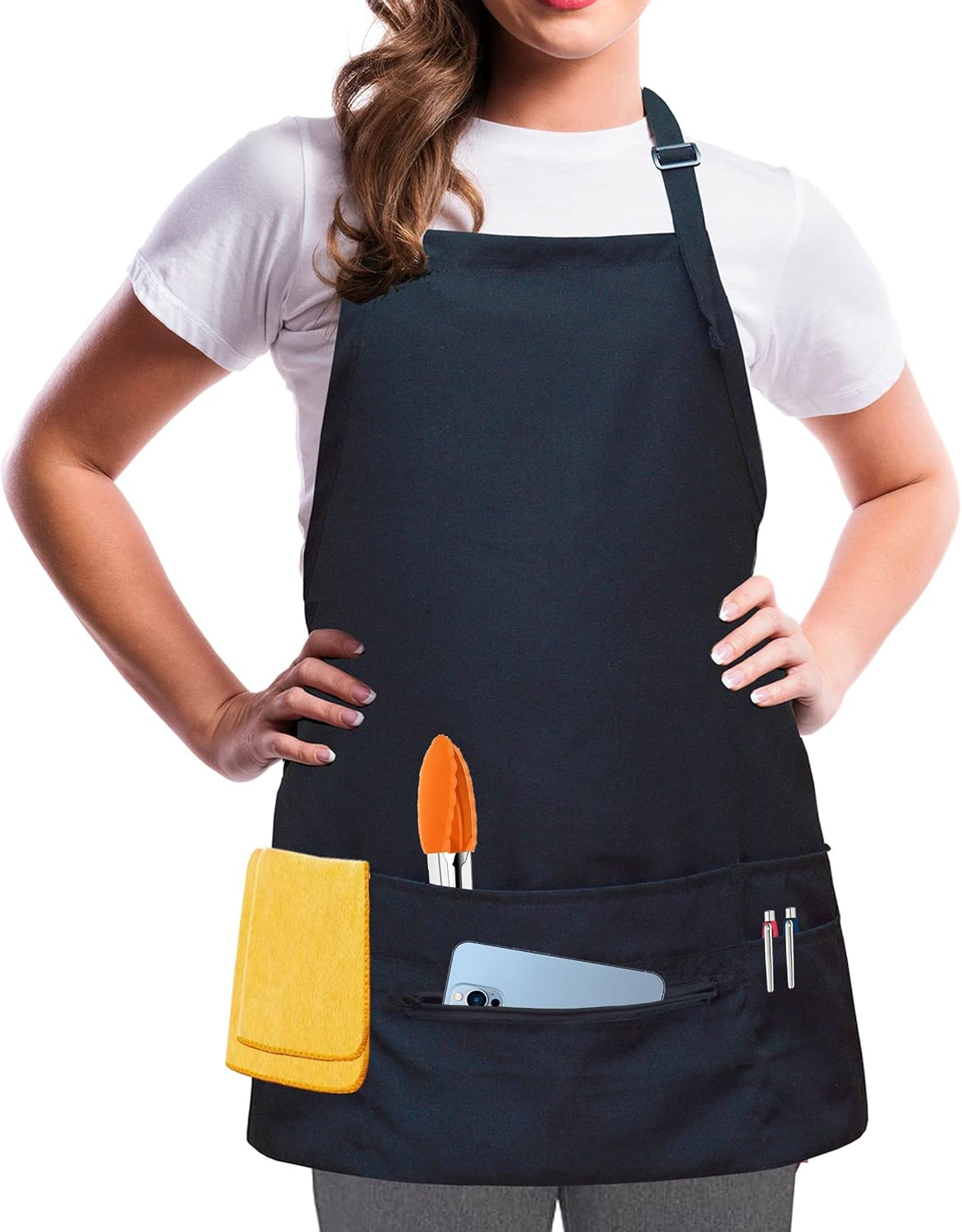 Amazon.com: TEXVIDA Aprons for Women Men with 7 Pockets – Zipper Pocket ...