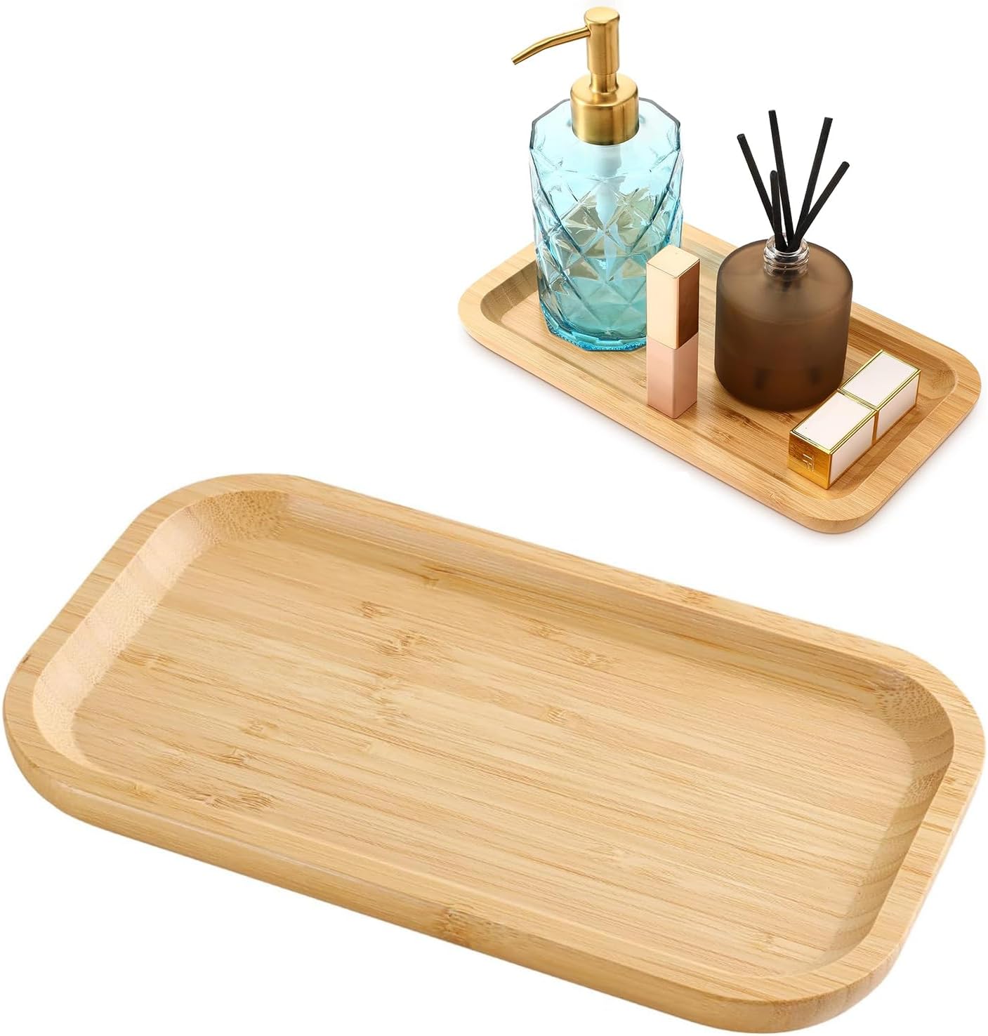 Amazon.com: Gttyowyin Bamboo soap Dispenser Tray, Bathroom Countertop ...