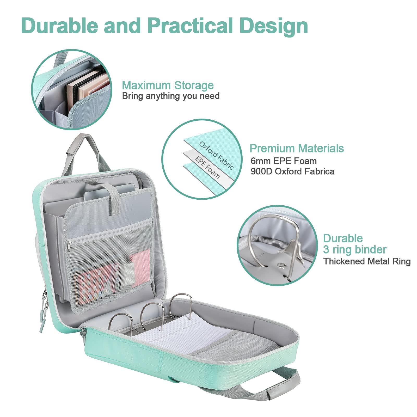 3 Ring Zipper Binder 3 Inch D-Ring, Binder with Strap 700 Sheet ...