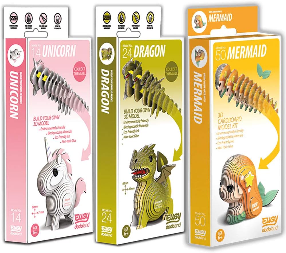 EUGY 3D Model Craft Kits Unicorn, Mermaid & Dragon, 3 Pack – BigaMart