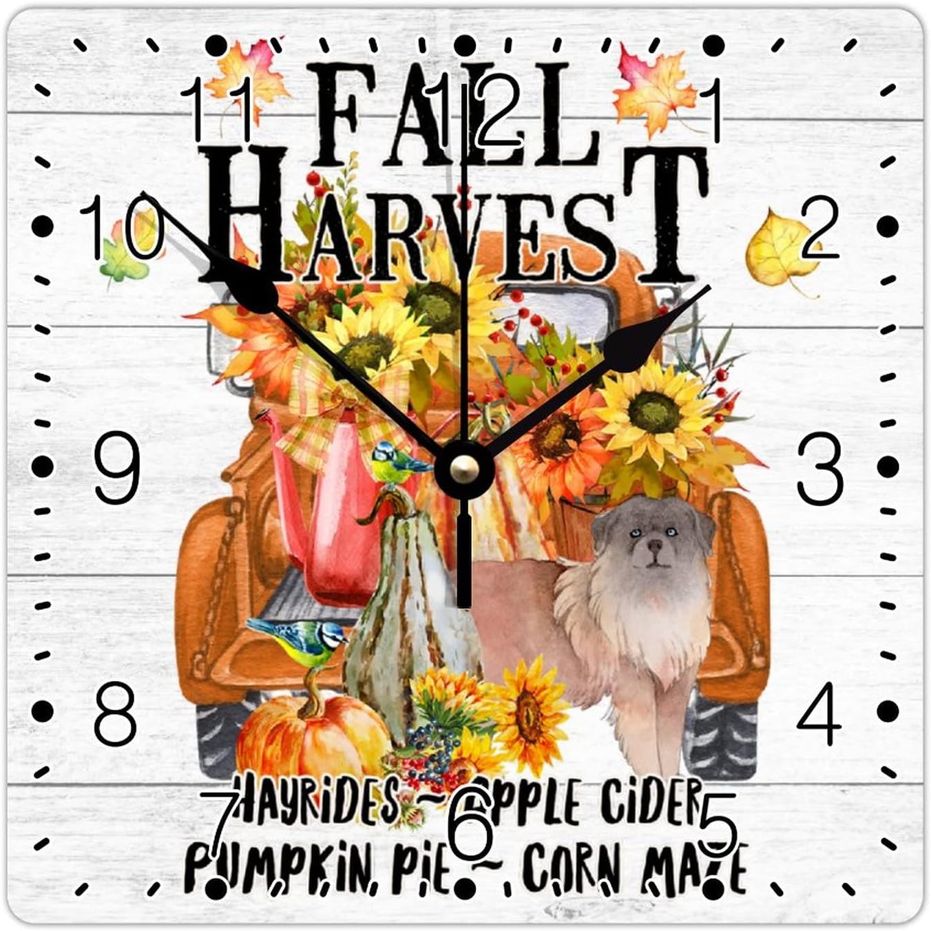 Amazon.com: Pumpkin Farm Red Truck Sunflower Maple Leaf Clock Fall ...