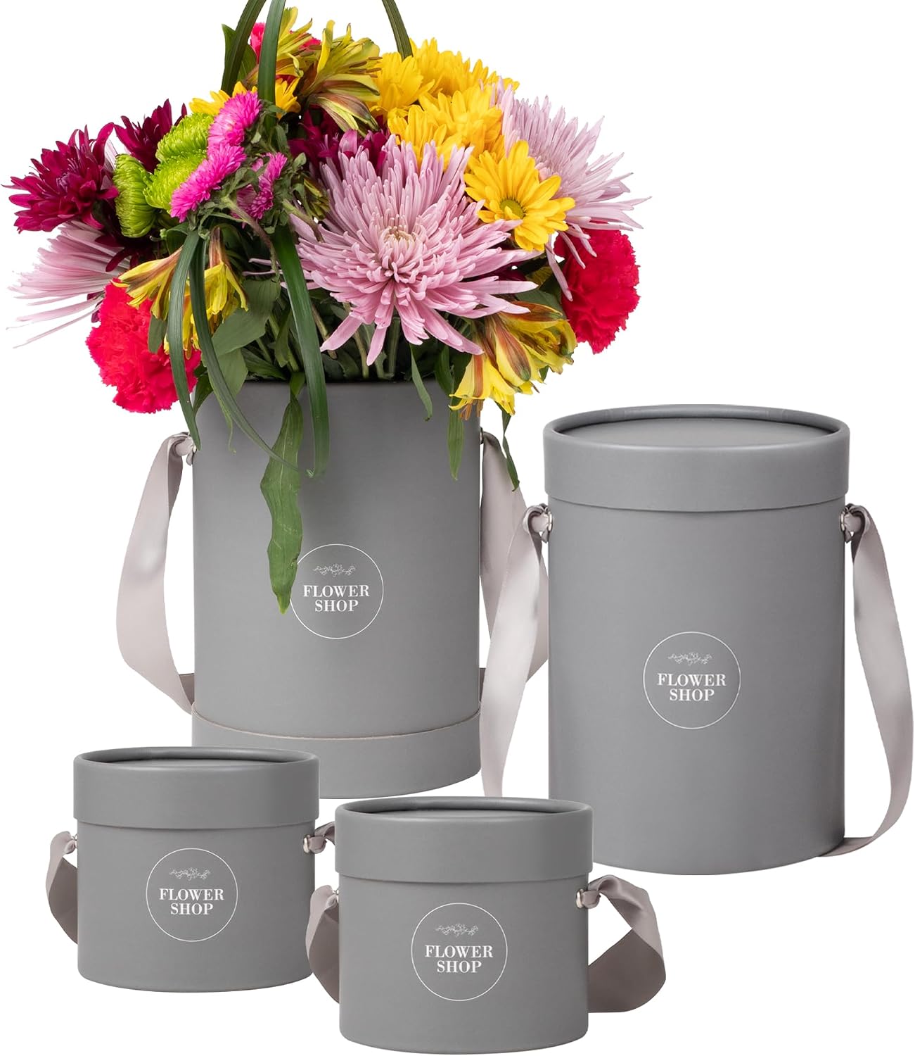 Amazon.com: the florist Supply 4 Flower Bouquet Hat Boxes | 2 Per Size ...