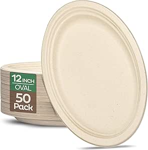 100% Compostable Oval Paper Plates [50-Pack] - (PFAS-Free) - (BPI ...