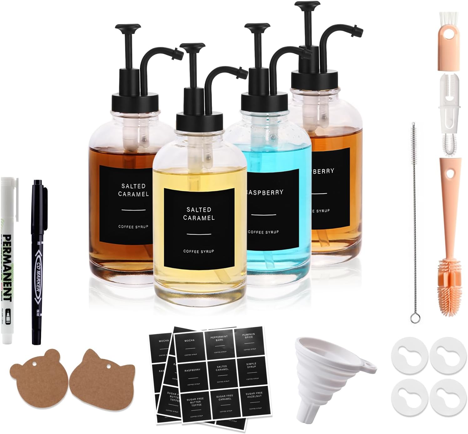 Amazon.com: Coffee Syrup Dispenser,Coffee Bar Accessories,4-Pack,16.9 ...